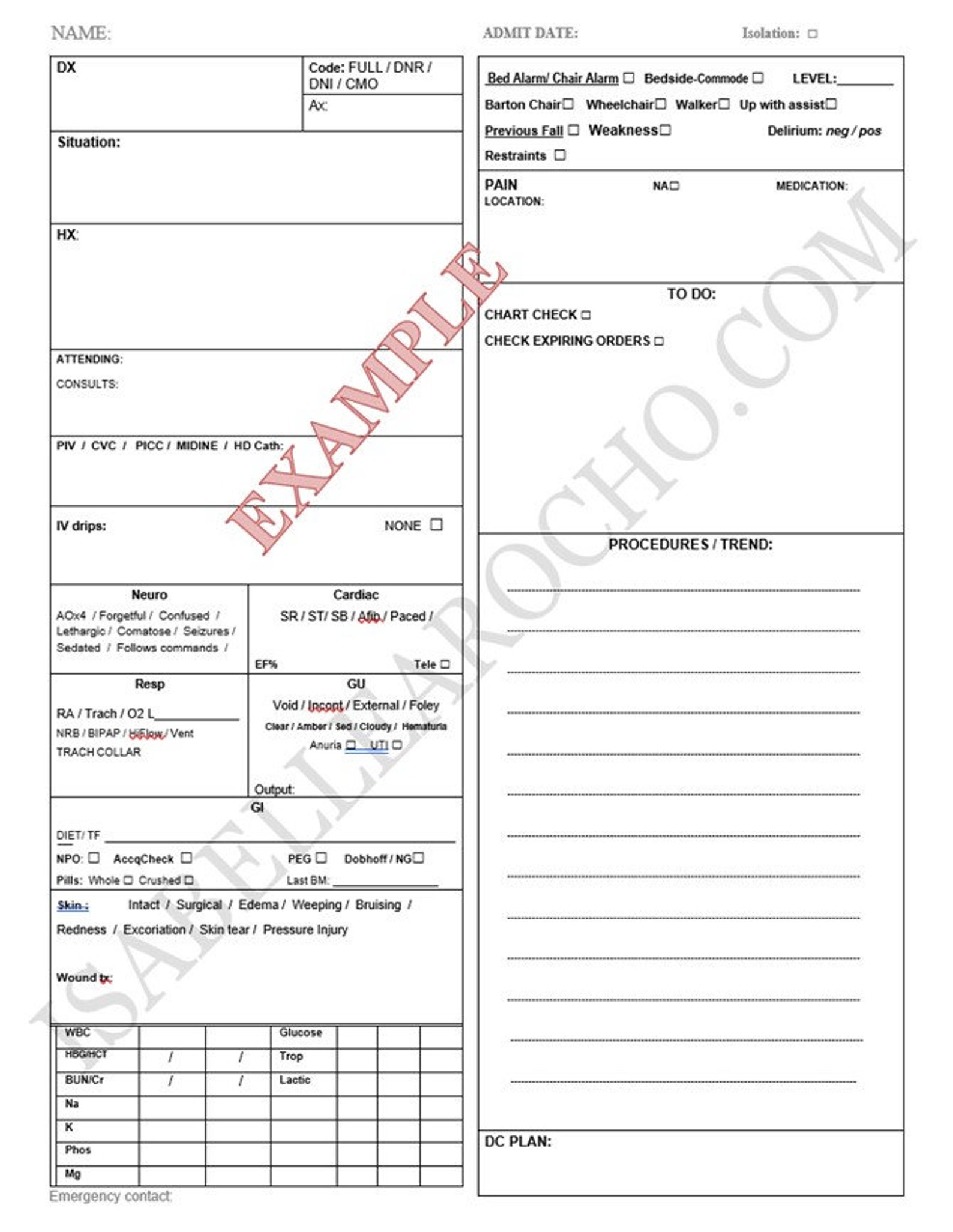 LTACH Nursing Brain/report Sheet - Etsy