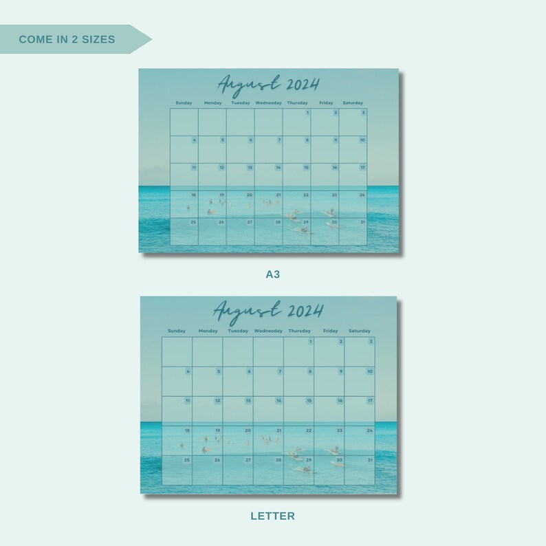 August 2024 Calendar | Printable and Digital | Beach Theme | Instant ...