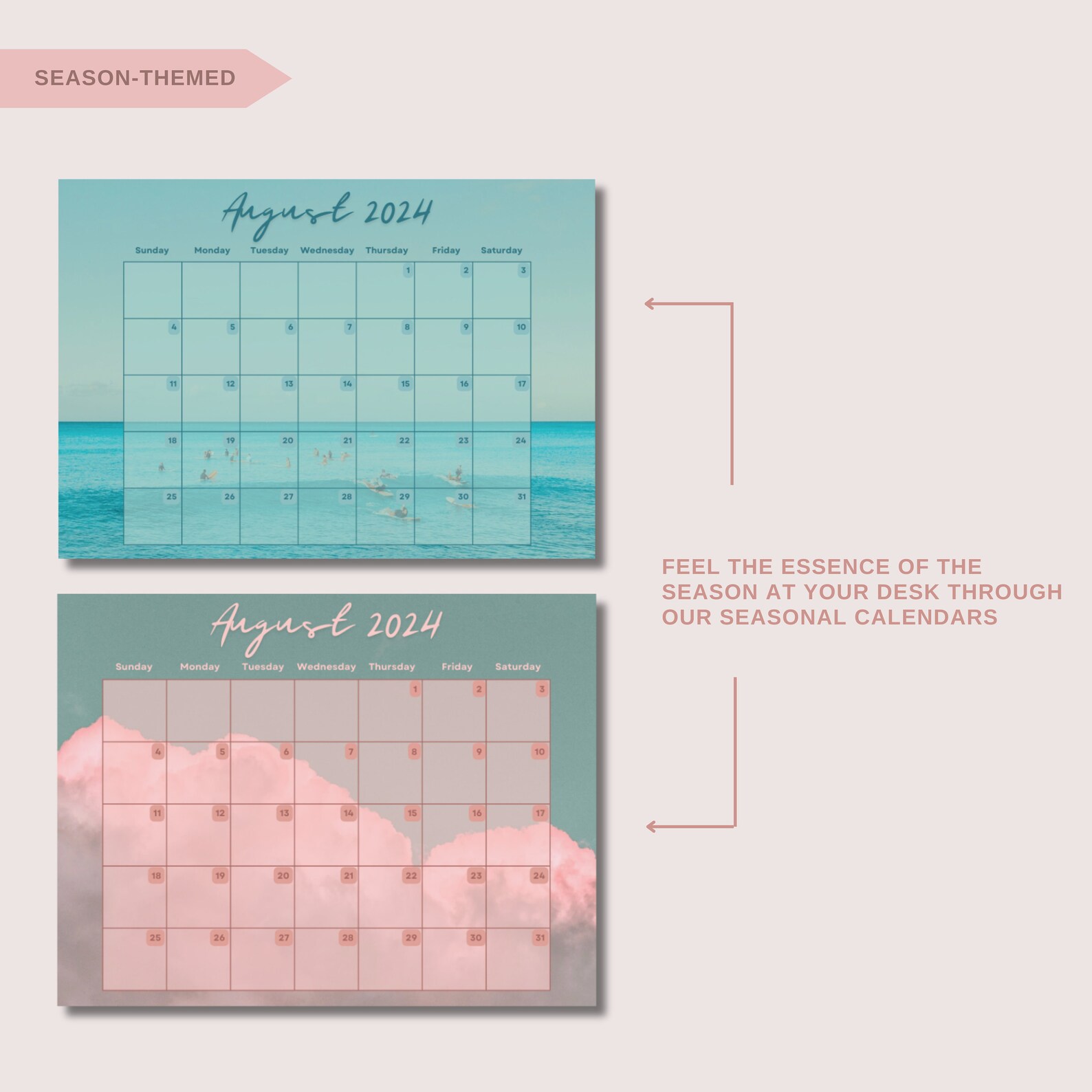 August 2024 Calendar | Printable and Digital | Sunset Sky | Instant ...