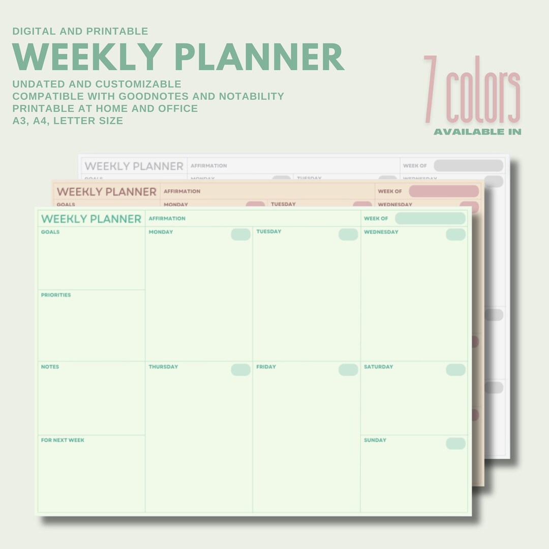Goodnotes Weekly Planner - Undated Digital and Printable Template ...