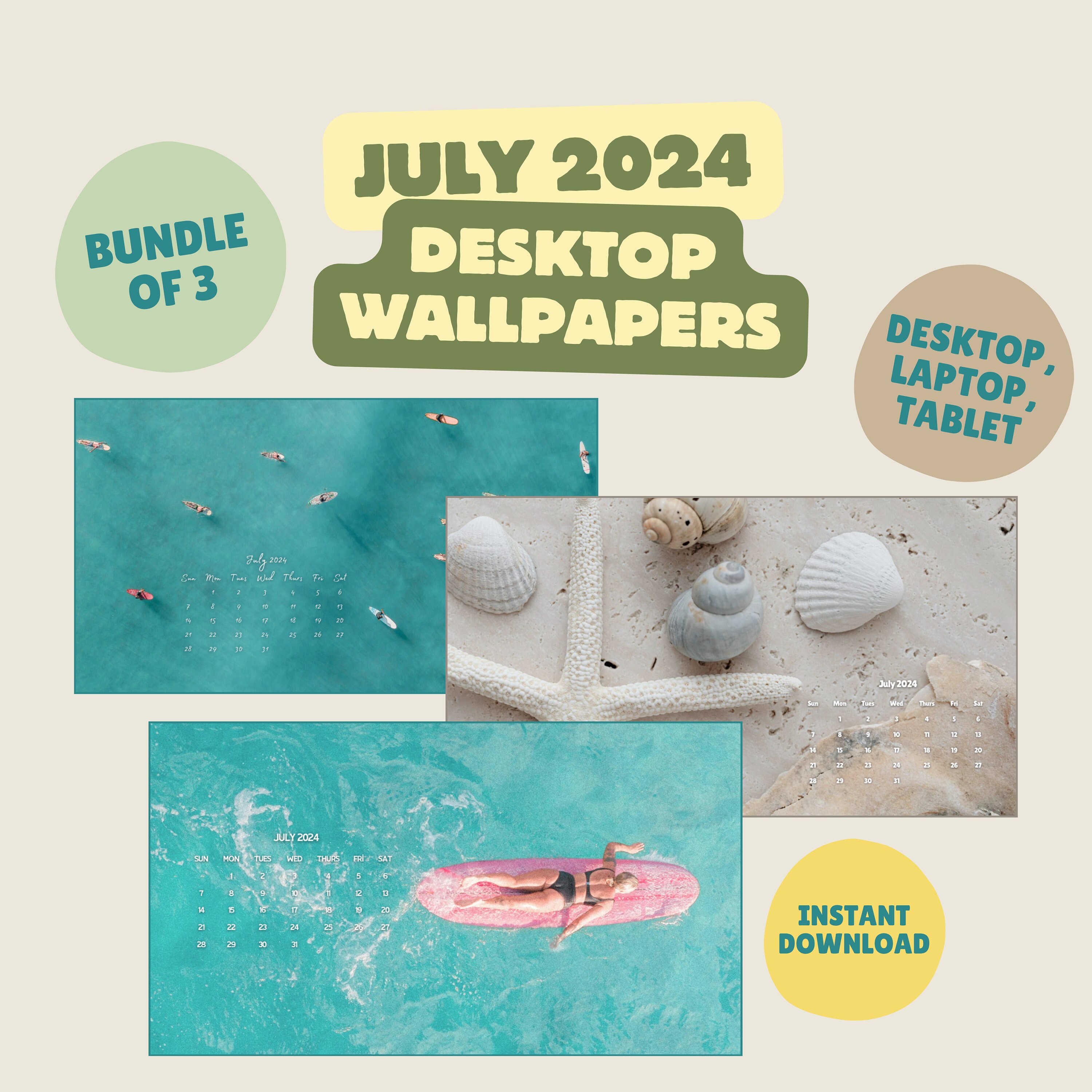July 2024 Desktop Wallpaper: Summer Beach Aesthetic Screensaver ...