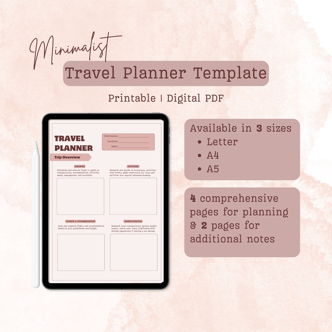 Minimalist Travel Planner: Digital & Printable Itinerary Template and ...