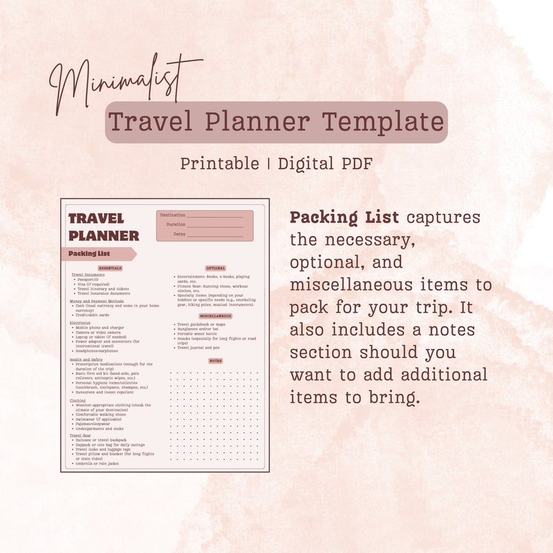 Minimalist Travel Planner: Digital & Printable Itinerary Template and ...