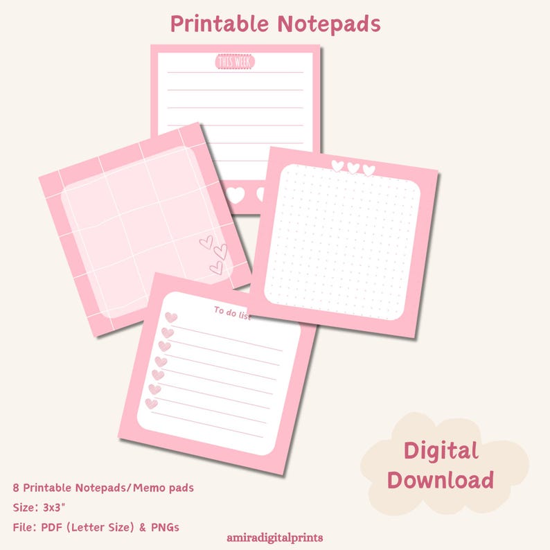 Memo Pads Printable | Sticky Notes Printable | Notepads Printable ...