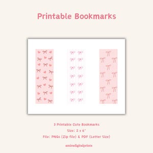 Printable Bookmark | Cute Pink Bookmark | Bow Bookmark | Digital ...