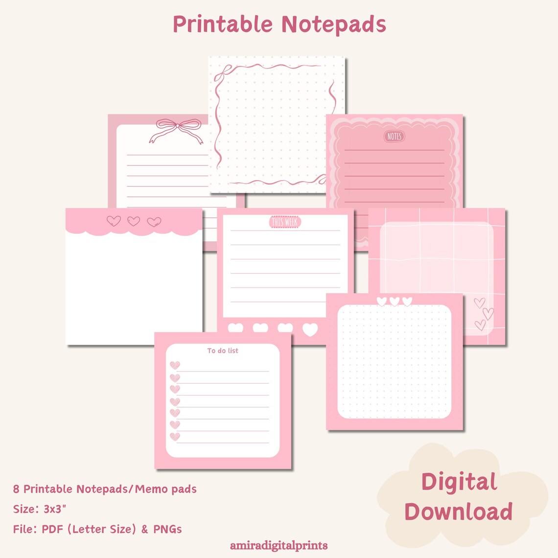 Memo Pads Printable | Sticky Notes Printable | Notepads Printable ...
