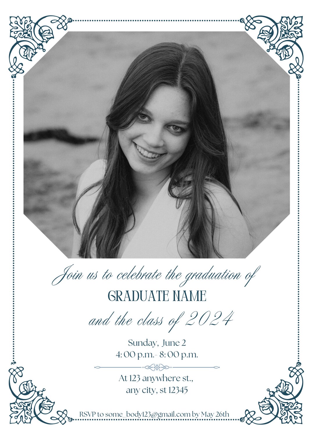 Blue, Classy Graduation Party Invitation, Wedding Invitation ...
