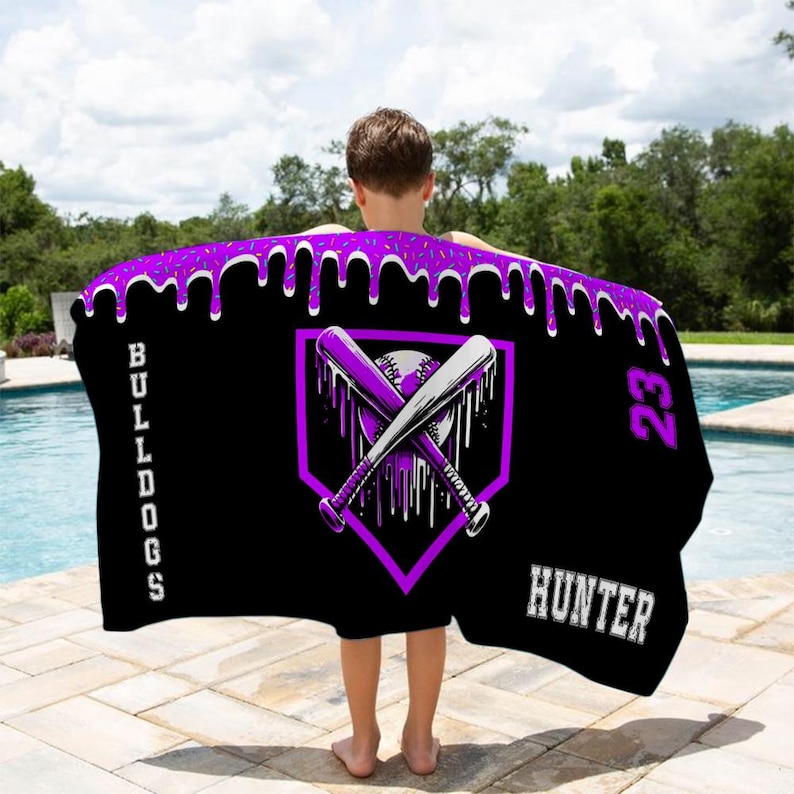 Personalized Ice Cream Drip Baseball Beach Towel for Boys, Drip Beach ...