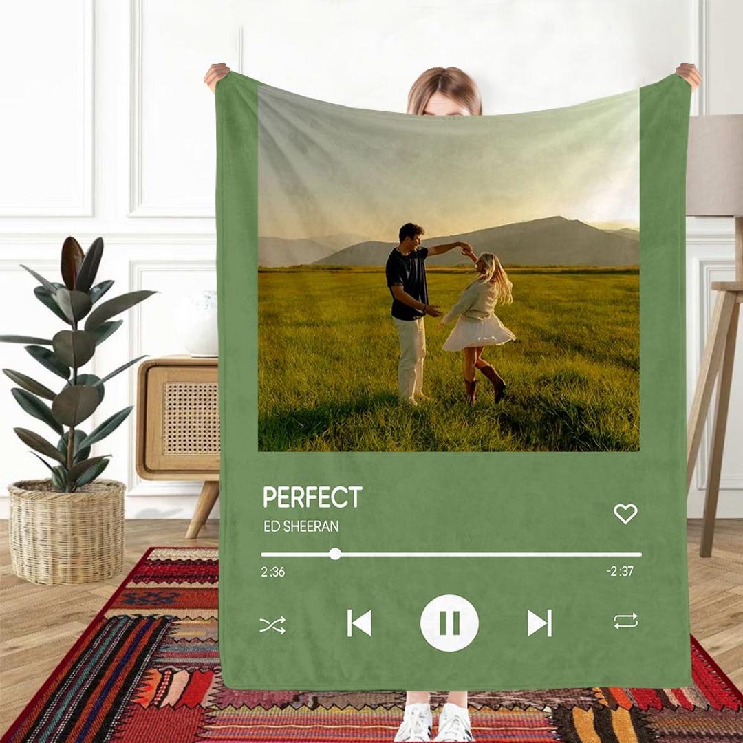 Personalized Music Blanket, Custom Song Photo Blanket, Christmas Gift ...