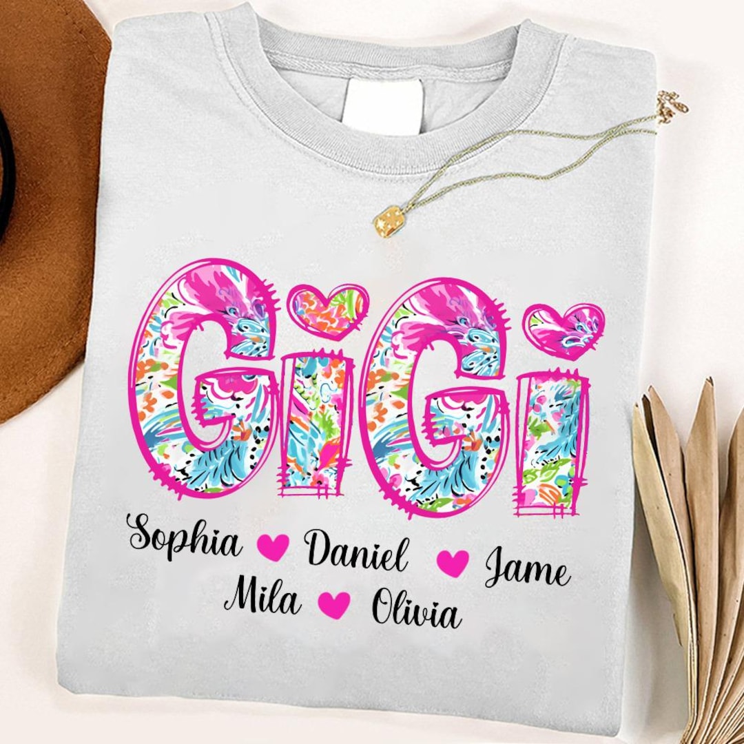 Gigi Shirt With Grandkids Names, Personalized Gigi Brushstroke Shirt ...