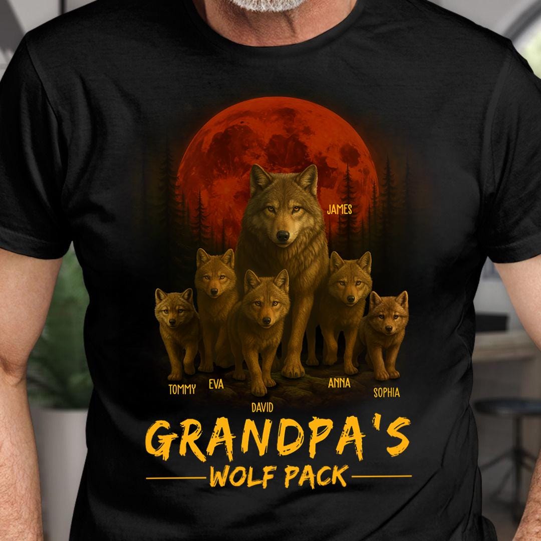 Personalized Grandpa's Wolf Pack Shirt, Custom Papa With Kids Names ...
