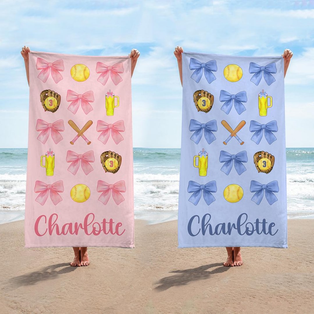 Personalized Girly Softball Beach Towel, Softball Gifts for Girls ...