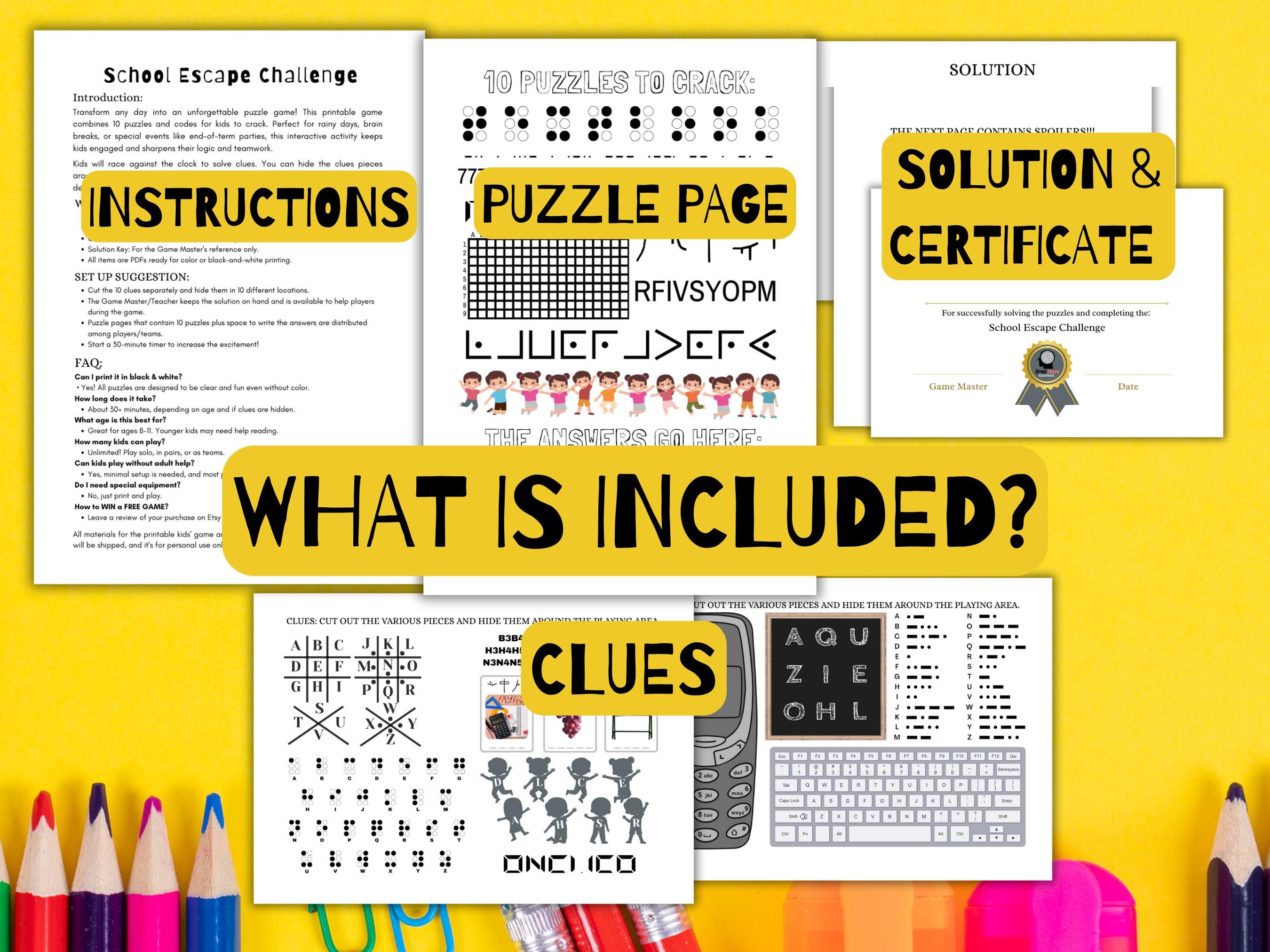 Escape Room for Kids, Printable Party Escape Challenge, School Escape ...