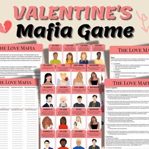 Mafia Cards Valentines Day Printable Mafia Party Cards Valentines Day ...