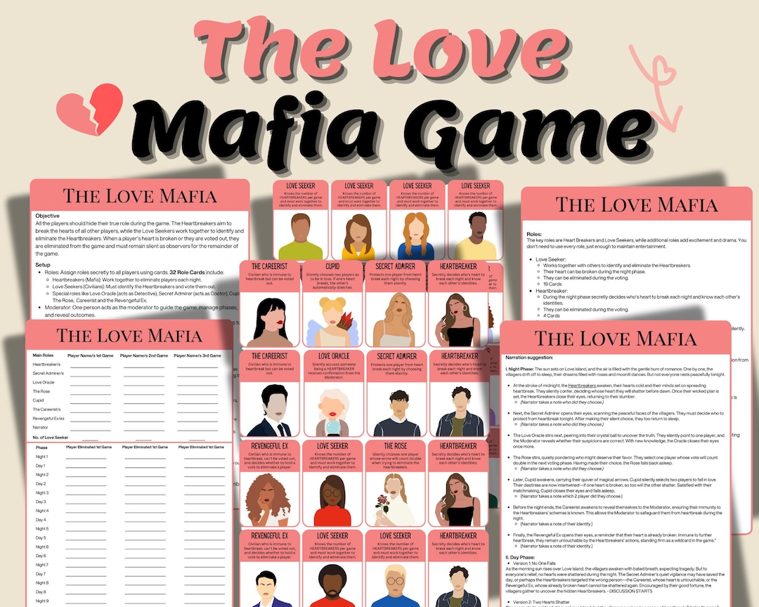Mafia Cards Kids Friendly | Printable Mafia Party Cards | Valentine’s ...