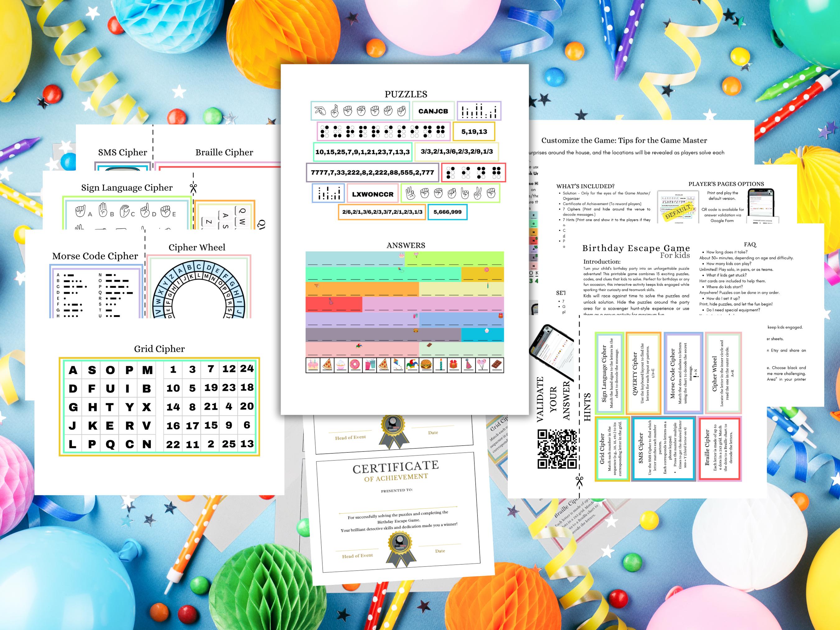 Printable Kids Escape Room Party Game: Birthday Puzzles (ages 7-10 ...