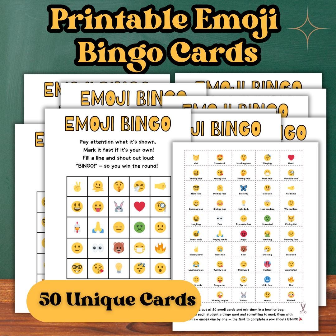 EMOJI Printable Bingo Cards - 8.5 X 11, 50 Different Cards, Printable ...