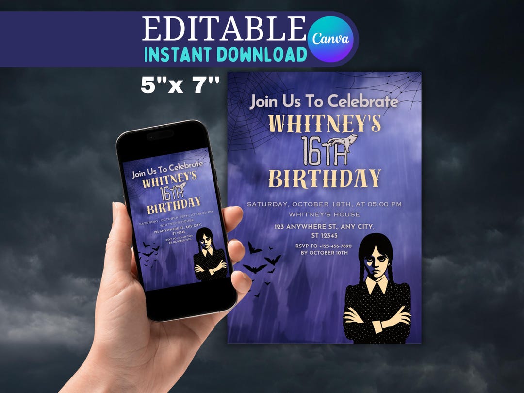 Wednesday Themed Birthday Party Invitation: 5x7 Addams Family Theme ...
