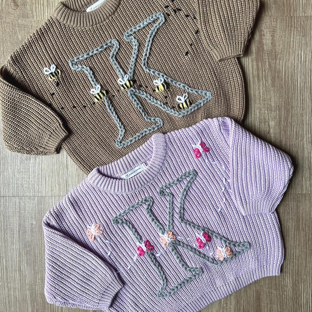 CUSTOM LETTER JUMPER Baby Name Sweater Bee Embroidery Jumper Kid ...