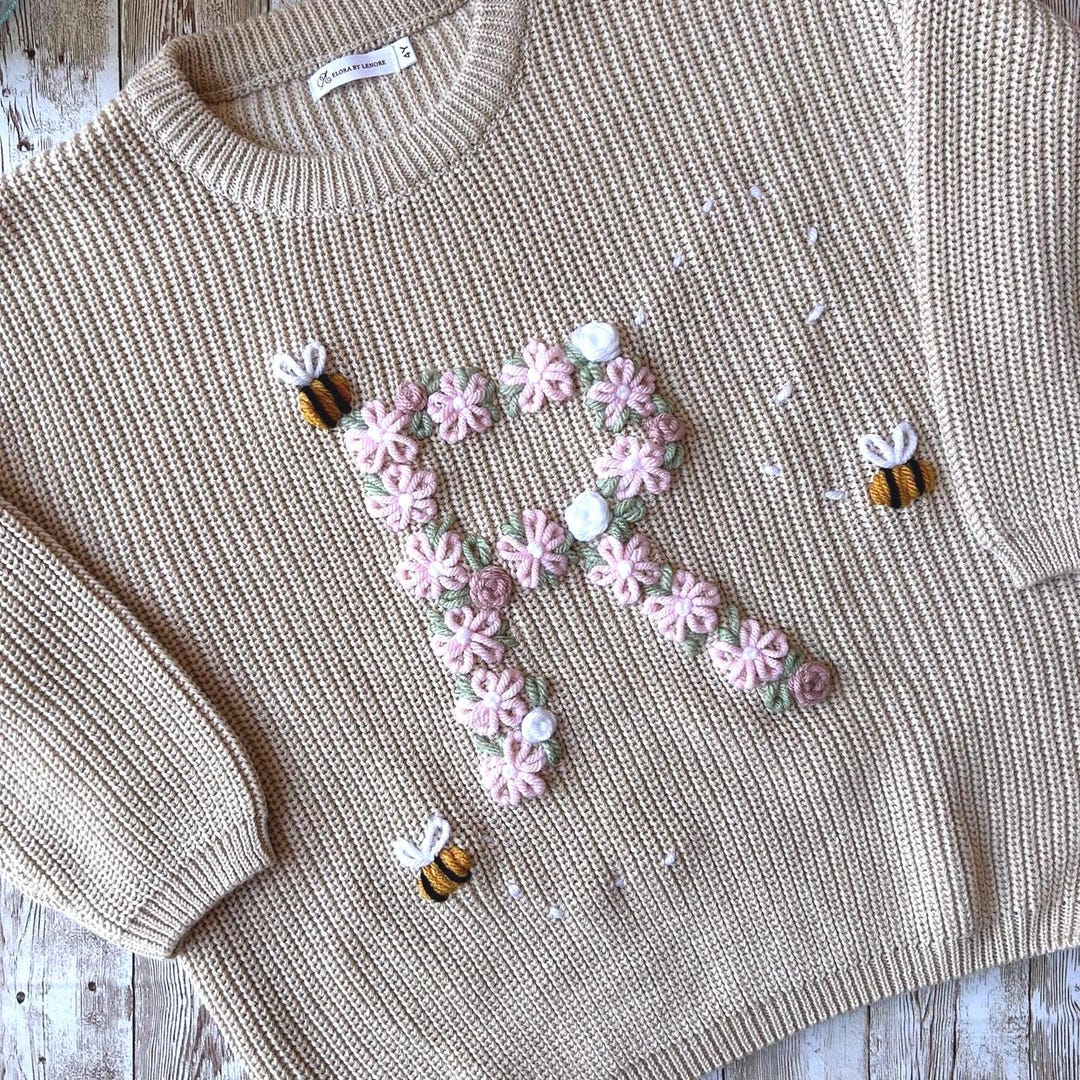 BUZZY BEES FLORAL Letter, Flower Letter Sweater, Bee Letter Jumper ...