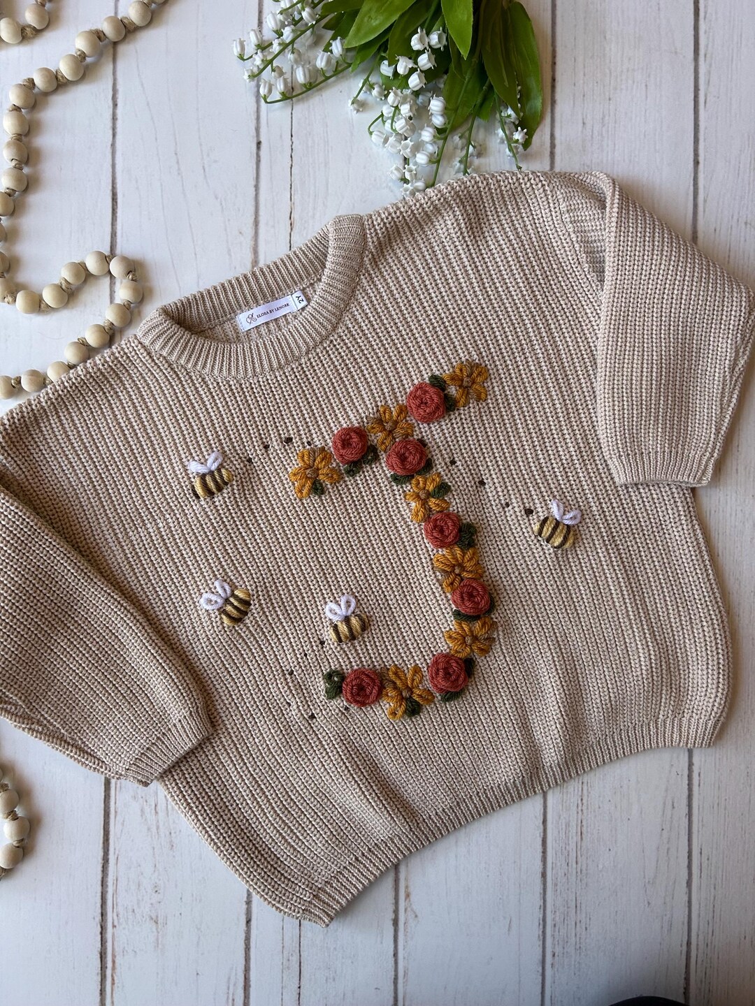 BUZZY BEES FLORAL Letter, Flower Letter Sweater, Bee Letter Jumper ...