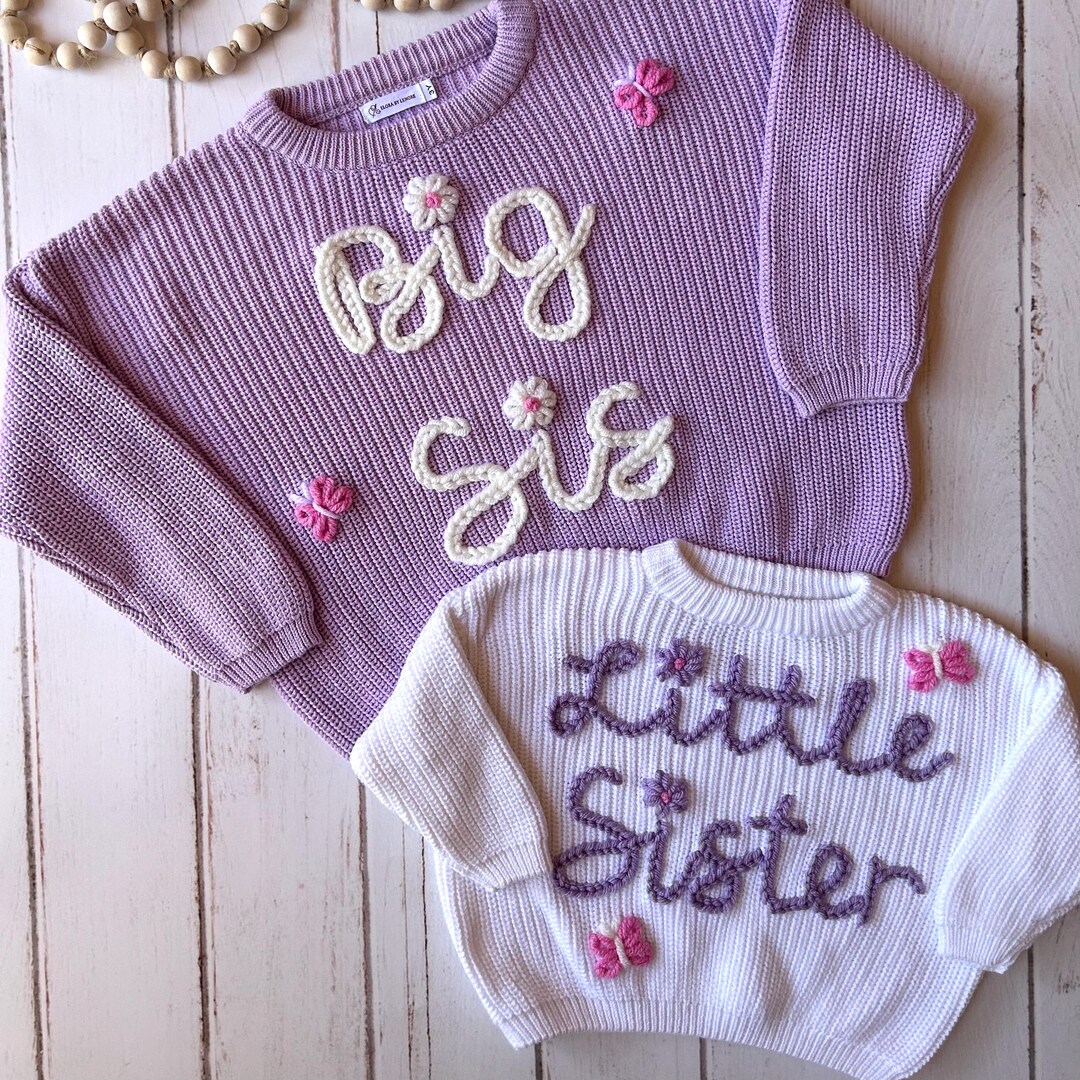 BIG SIS SWEATER, Little Sis Name Flower Sweater, Matching Sibling Set, Lil Sis, Custom Daisy ...