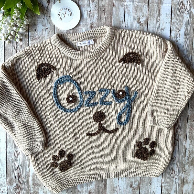 PUPPY BABY JUMPER, Animal Face Sweater, Kids Name Jumper, Puppy Face ...