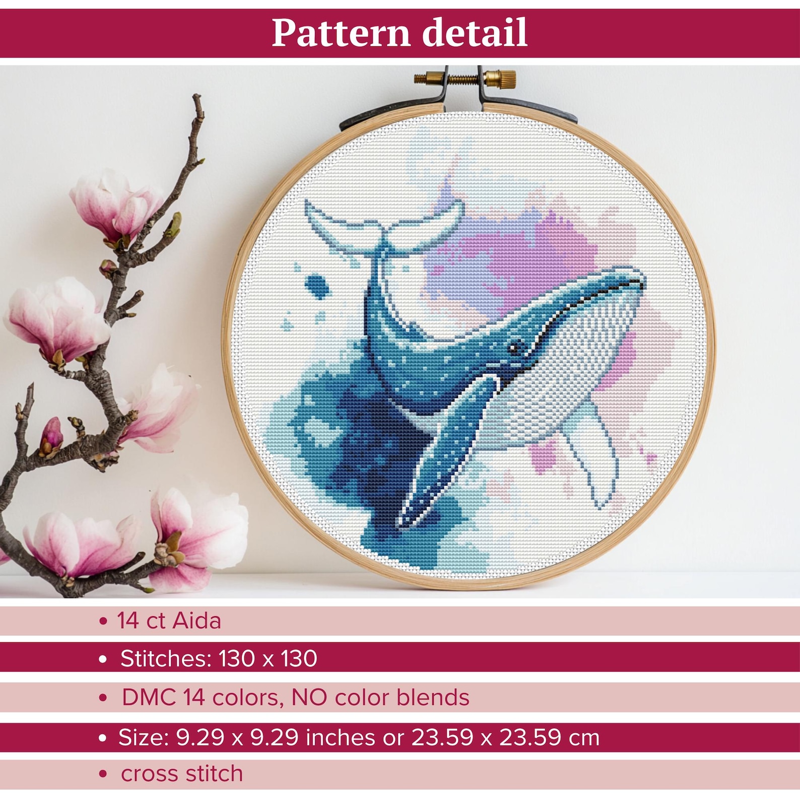 Whale Cross Stitch Pattern, Hand Embroidery, Humpback Whale Xstitch PDF ...