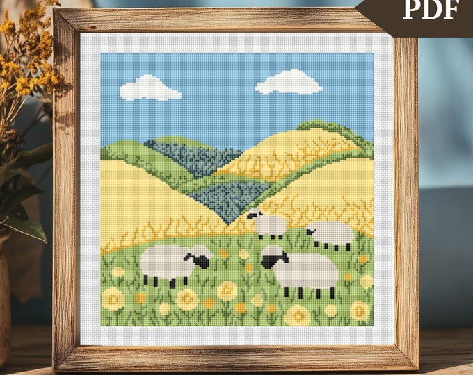Sheep in the Field Cross Stitch Pattern, Hand Embroidery, PDF File ...