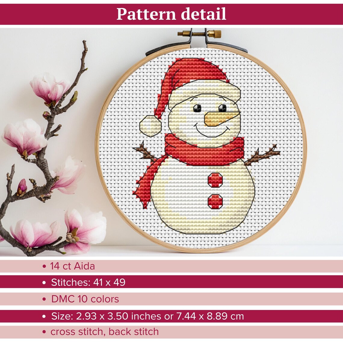 Snowman Mini Cross Stitch Pattern, Embroidery, Christmas Gift PDF, Hoop ...
