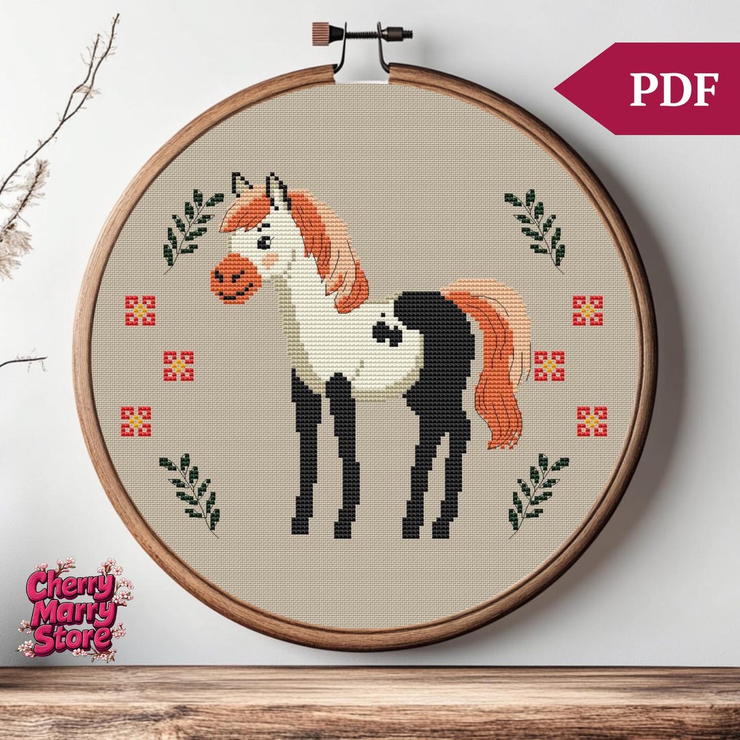 Folk Horse Cross Stitch Pattern, Horse Cross Stitch, Farm Embroidery ...