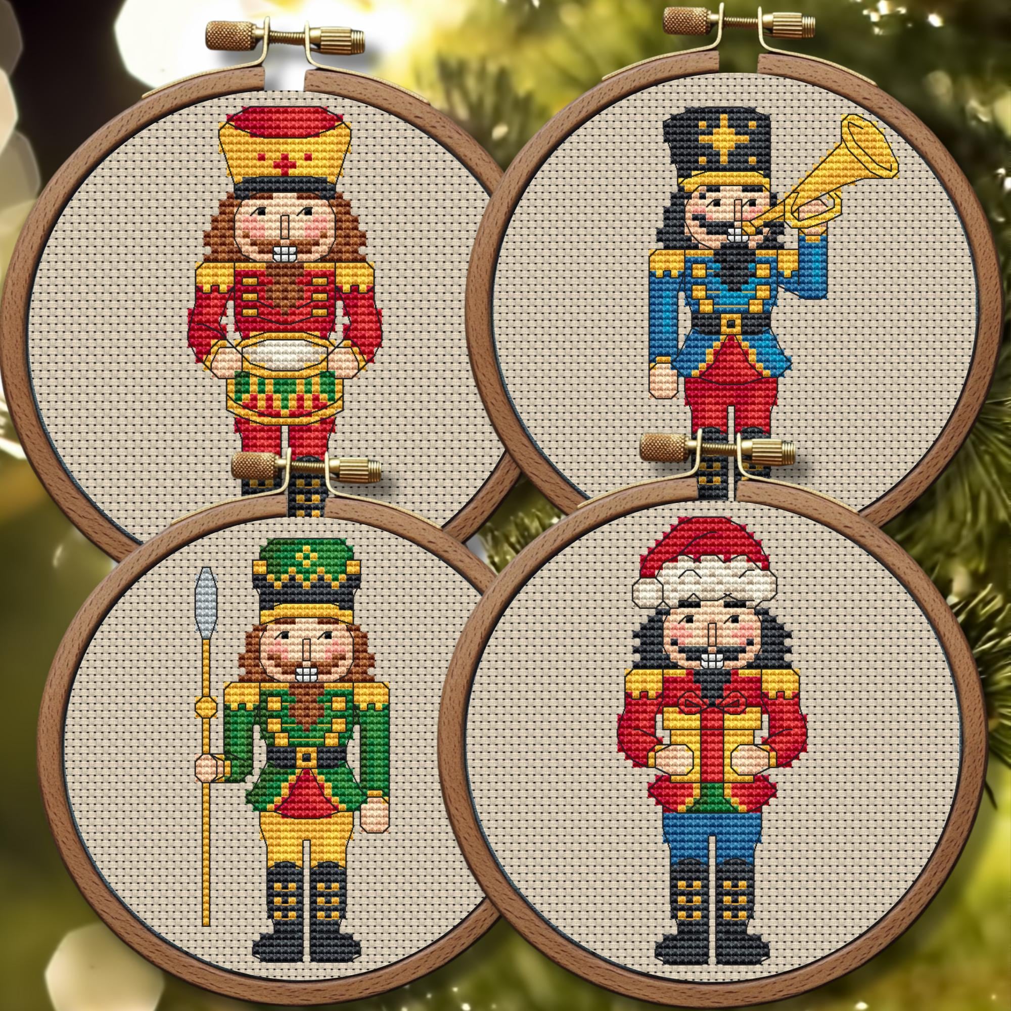 Christmas Nutcrackers Cross Stitch Pattern, Set of 4 Small Embroidery ...
