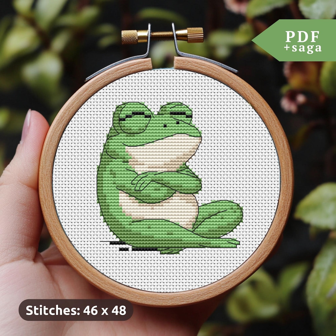 Relaxed Frog Cross Stitch Pattern, Easy Mini Embroidery, Small Modern ...