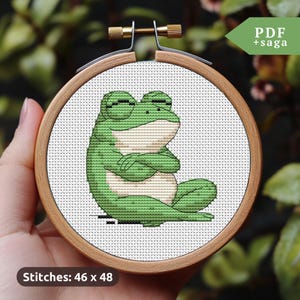 Relaxed Frog Cross Stitch Pattern, Easy Mini Embroidery, Small Modern ...