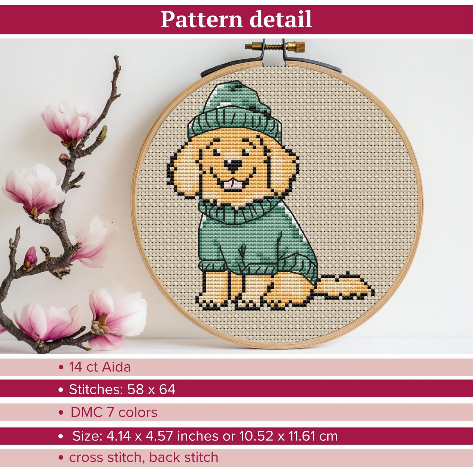 Golden Retriever Christmas Cross Stitch Pattern, Embroidery, Fanny ...