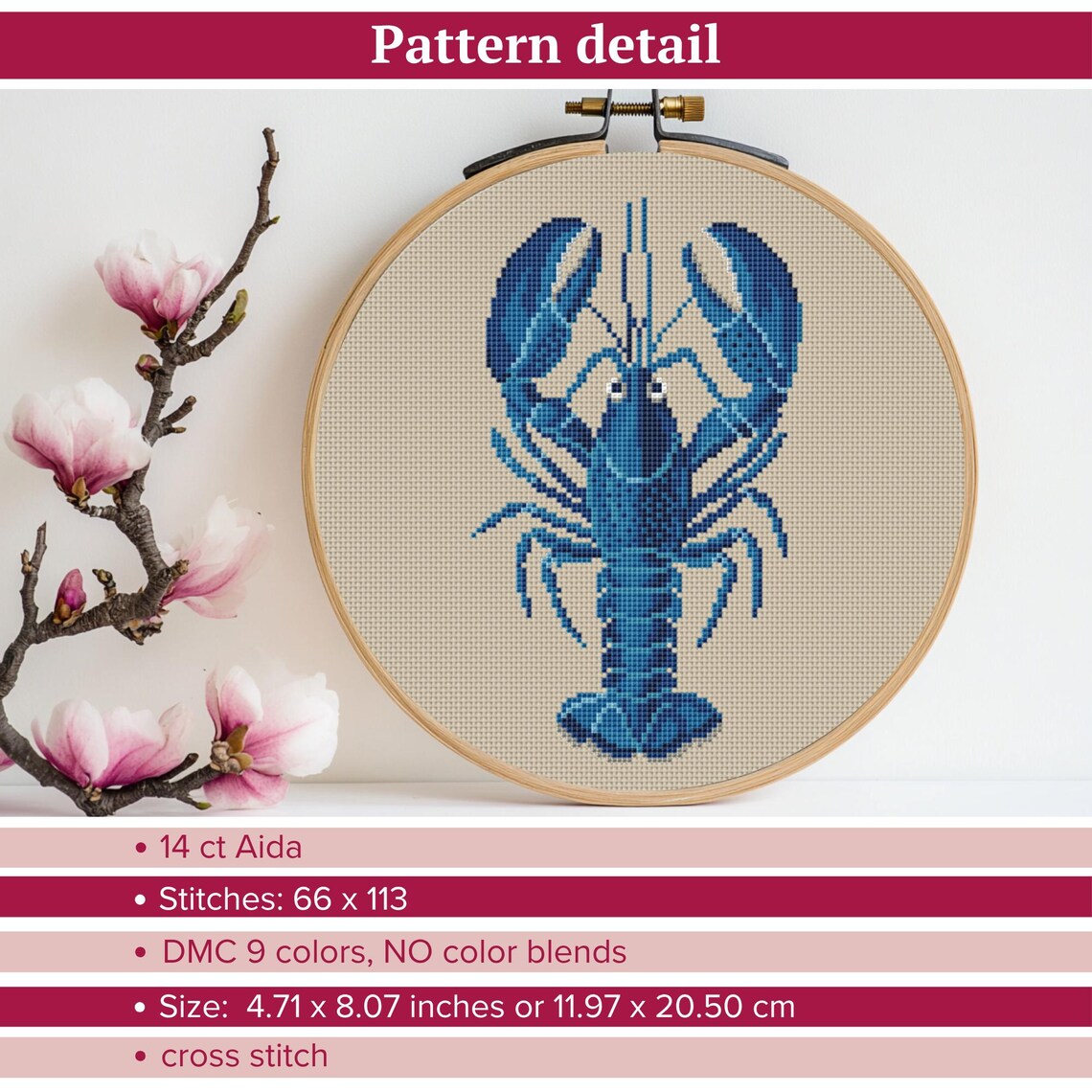 Lobster Cross Stitch Pattern, Beach Hand Embroidery, Animal Decor, SAGA ...