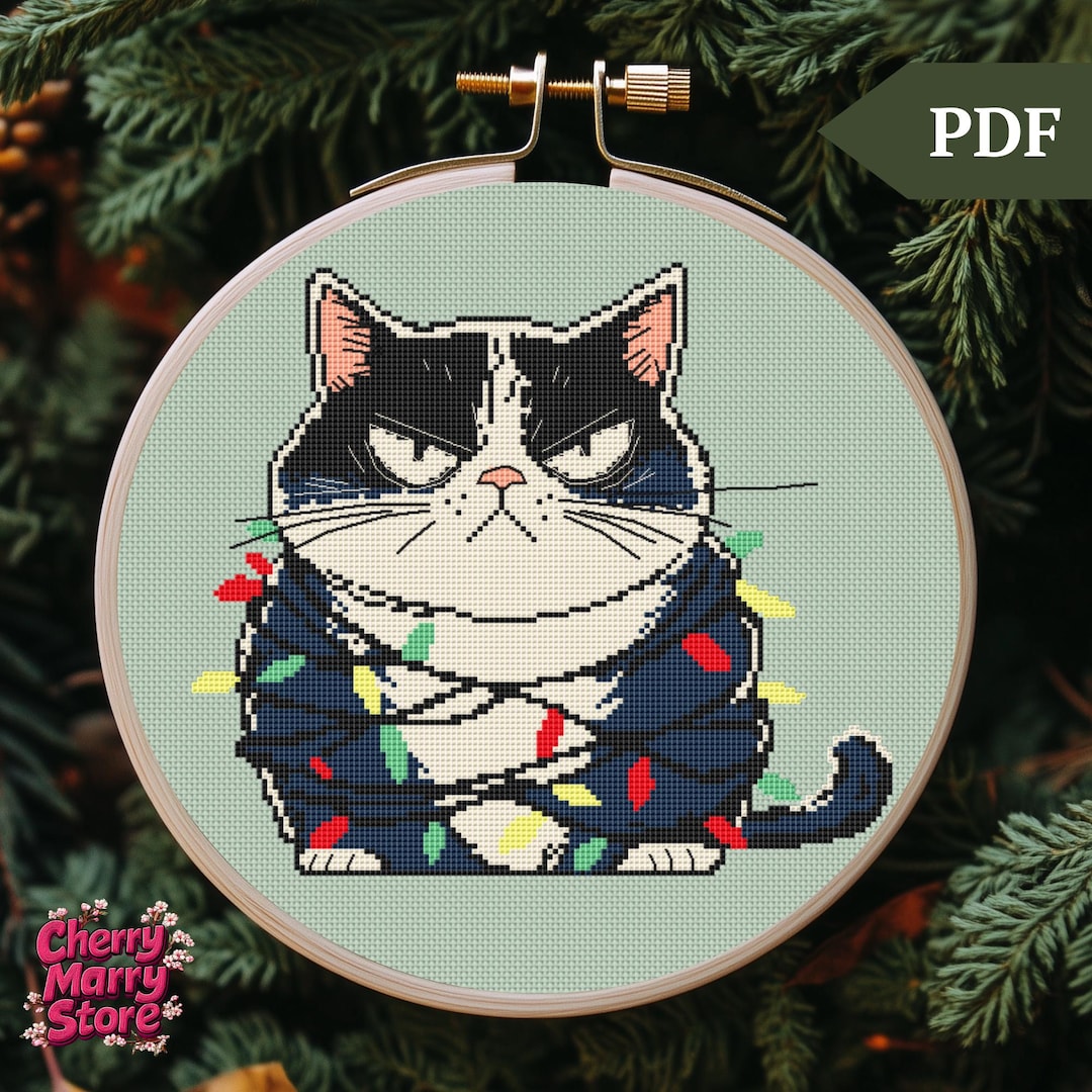 Cat Christmas Cross Stitch Pattern, Embroidery, Fanny Christmas Gift ...