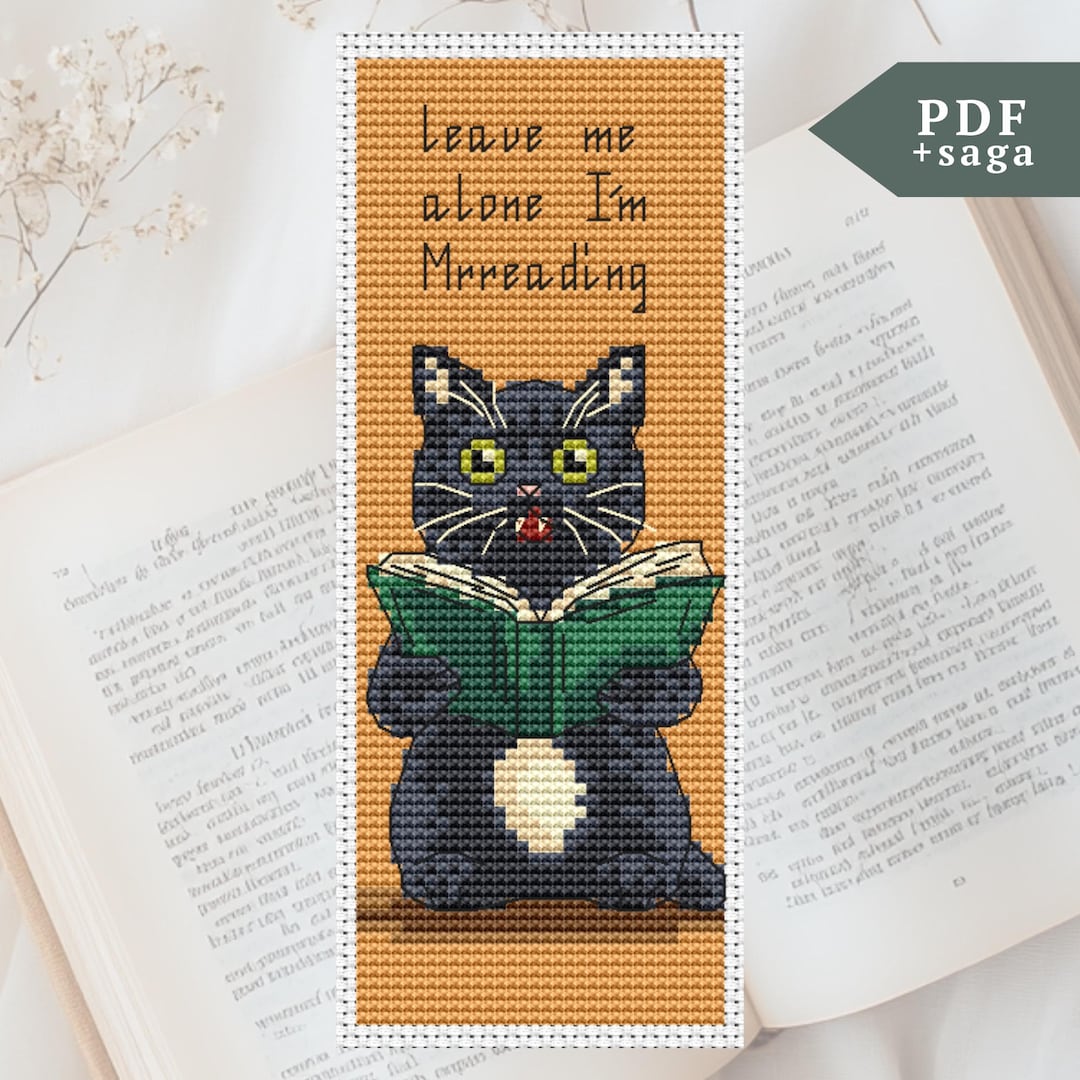 Cat Bookmark Cross Stitch Pattern, Mini Hand Embroidery, Black Cat ...