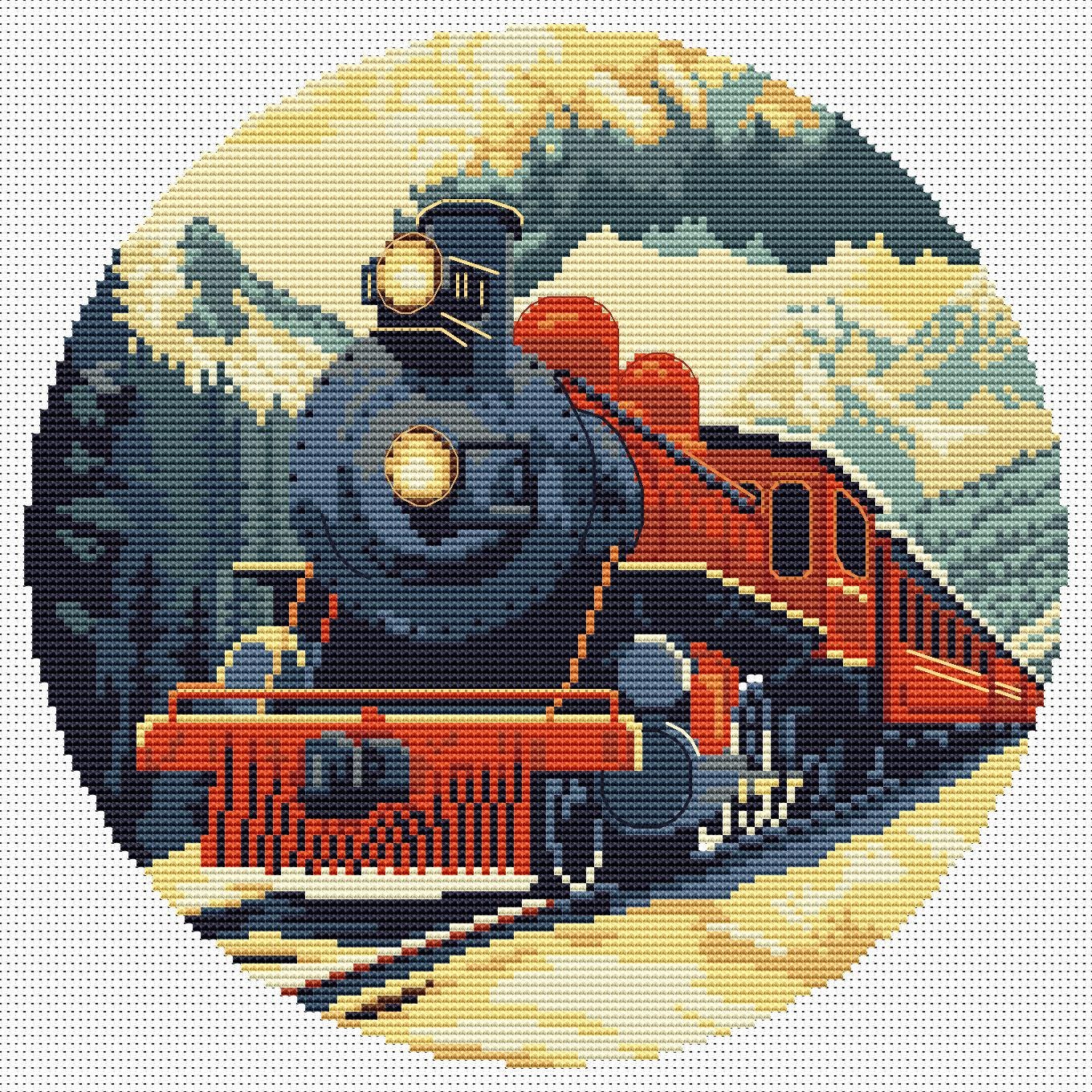 Vintage Steam Train Cross Stitch Pattern, Locomotive Hand Embroidery ...