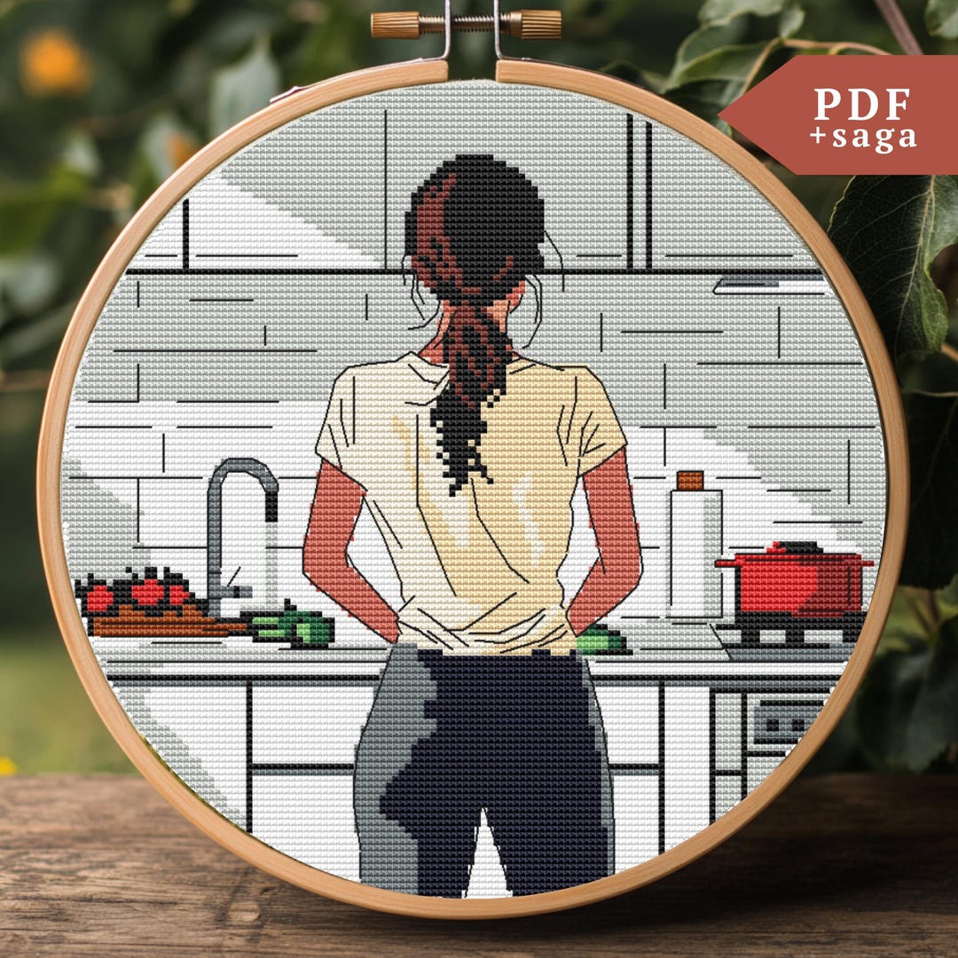 Cooking Girl Cross Stitch Pattern, Kitchen Embroidery, PDF, SAGA ...