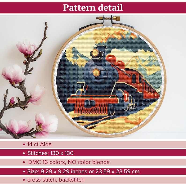 Vintage Steam Train Cross Stitch Pattern, Locomotive Hand Embroidery ...