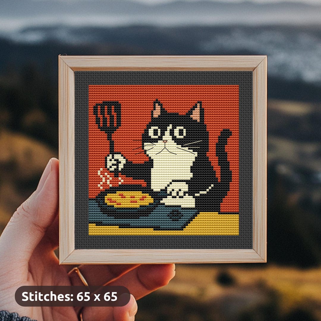 Furry Chef Cat Cross Stitch Pattern, Kitchen Mini Embroidery, Counted ...