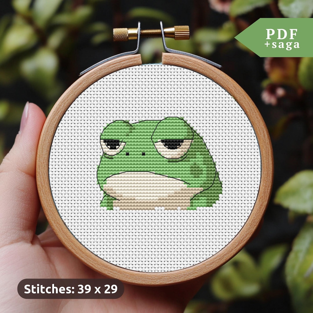 Tired Frog Cross Stitch Pattern, Easy Mini Embroidery, Modern Cross ...