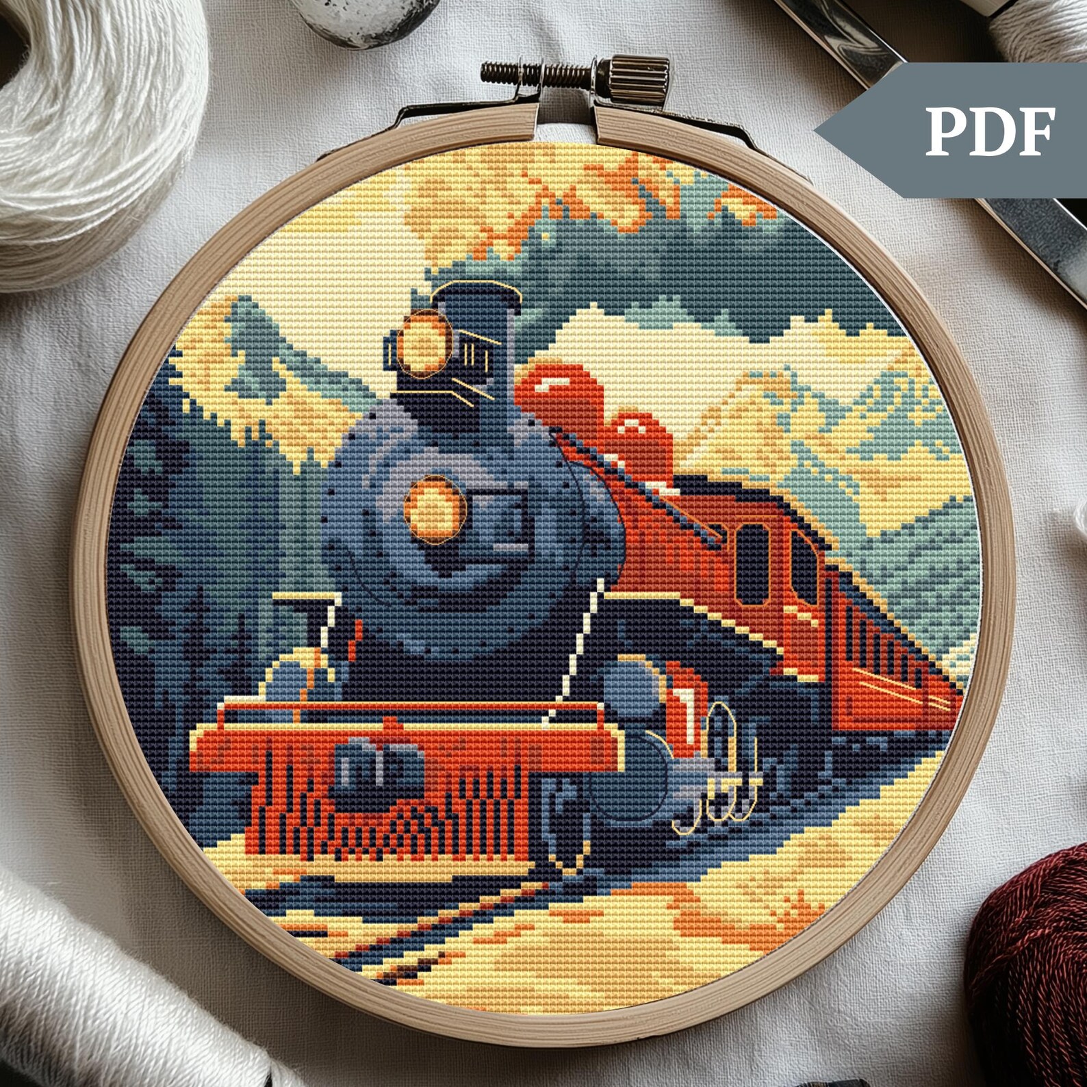 Vintage Steam Train Cross Stitch Pattern, Locomotive Hand Embroidery ...