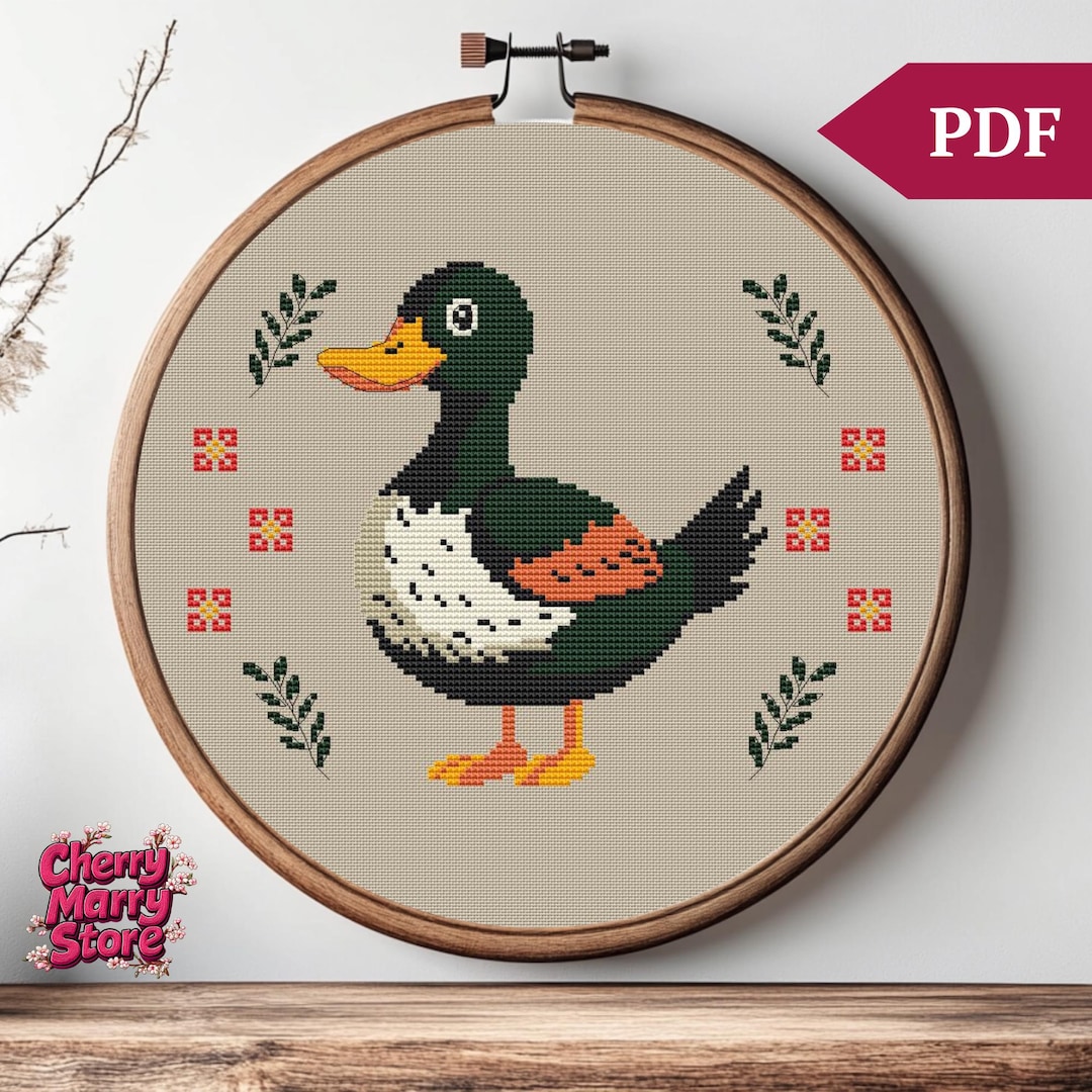 Folk Duck Cross Stitch Pattern, Farm Embroidery Stitch Pattern, PDF ...