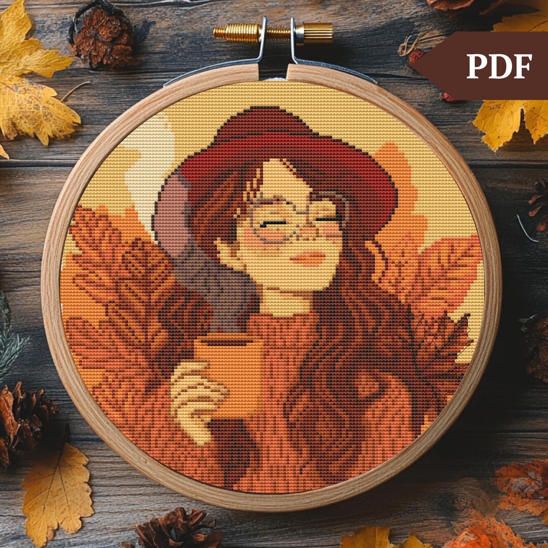 Autumn Girl Cross Stitch Pattern, Hand Embroidery, Xstitch PDF File ...