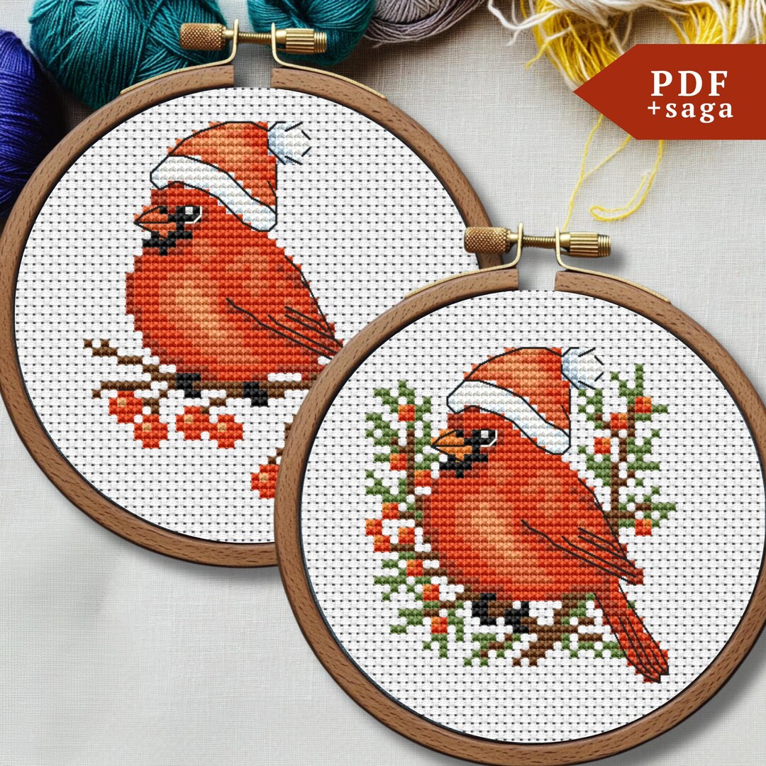 Cardinal Bird Cross Stitch Pattern, Embroidery, Easy Mini Christmas ...