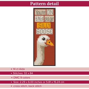 Silly Goose Bookmark Cross Stitch Pattern, Mini Hand Embroidery, Farm ...