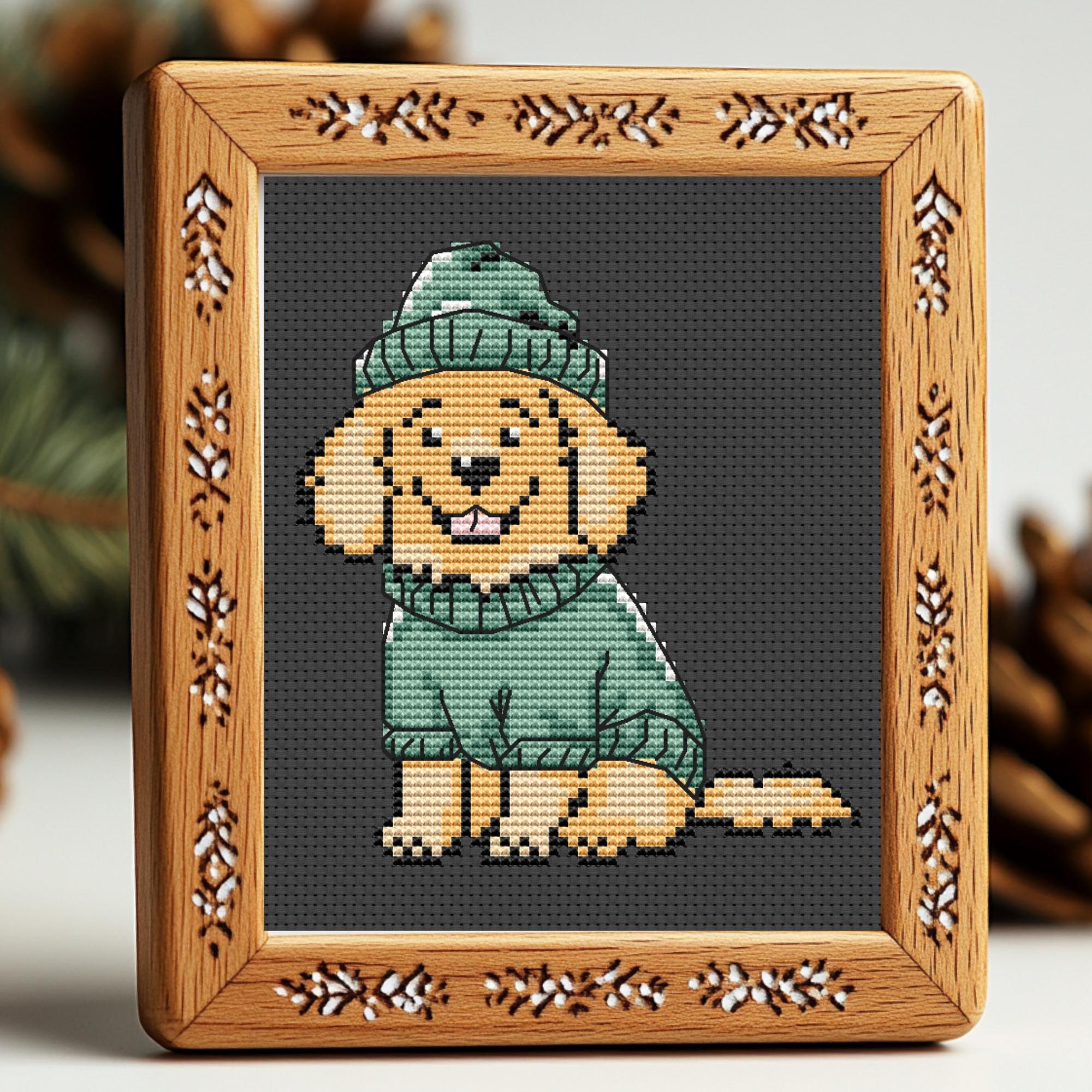 Golden Retriever Christmas Cross Stitch Pattern, Embroidery, Fanny ...