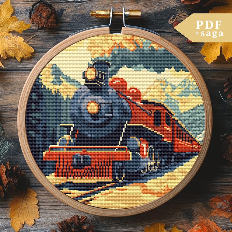 Vintage Steam Train Cross Stitch Pattern, Locomotive Hand Embroidery ...